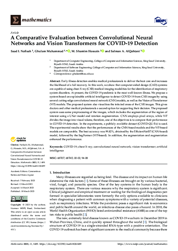 (PDF) A Comparative Evaluation between Convolutional Neural Networks and Vision Transformers for ...