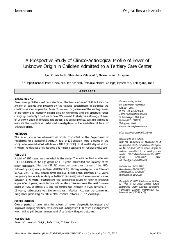 (PDF) A Prospective Study of Clinico-Aetiological Profile of Fever of ...