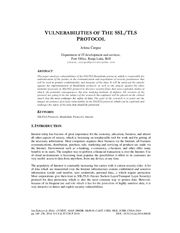 (PDF) Vulnerabilities of the SSL/TLS Protocol