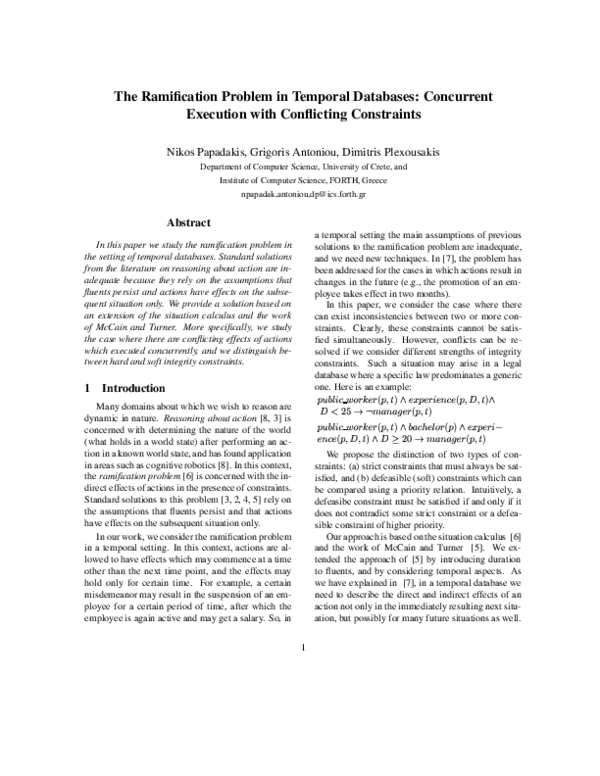(PDF) The ramification problem in temporal databases: Concurrent execution | Nikos Papadakis ...