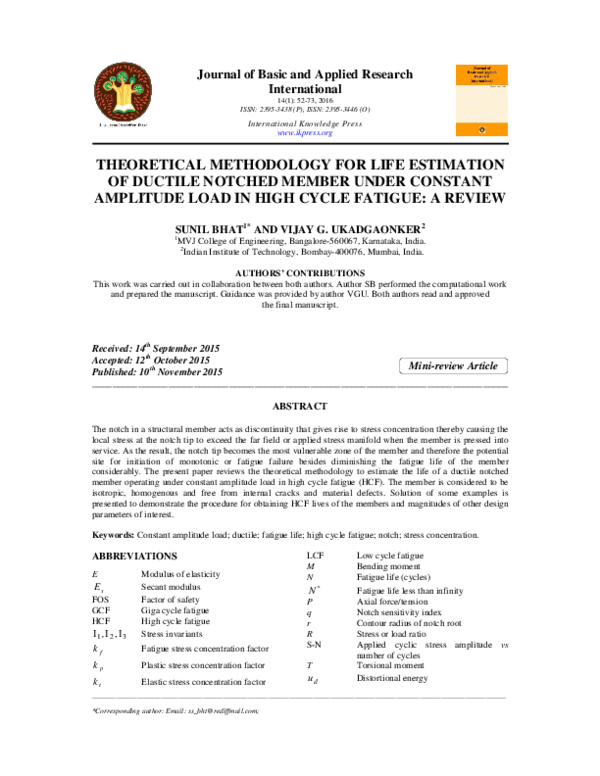 (PDF) THEORETICAL METHODOLOGY FOR LIFE ESTIMATION OF DUCTILE NOTCHED MEMBER UNDER CONSTANT ...