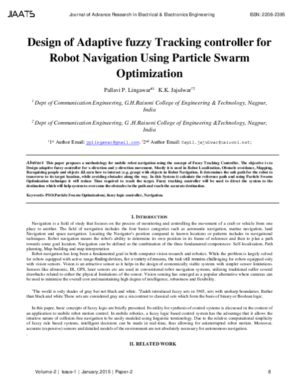 Pdf Design Of Adaptive Fuzzy Tracking Controller For Robot Navigation Using Particle Swarm