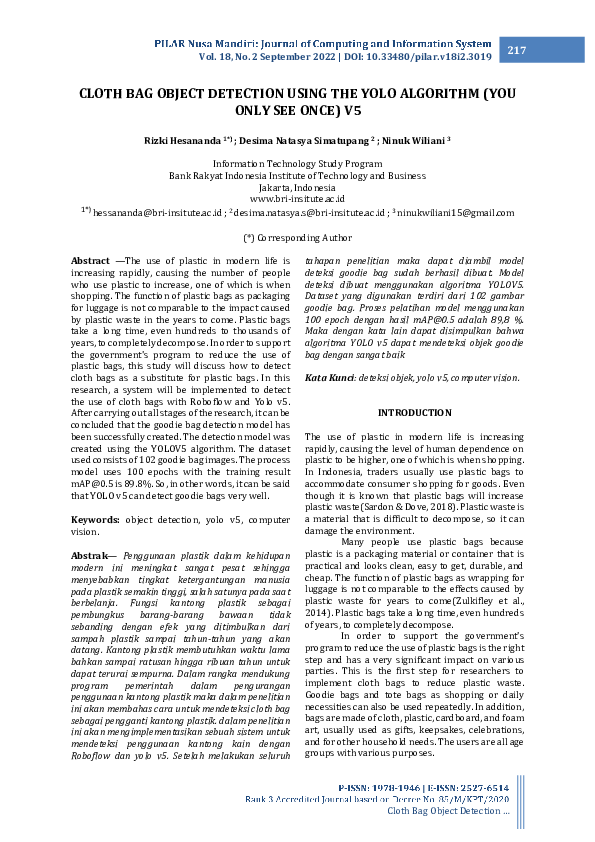 (PDF) Cloth Bag Object Detection Using the Yolo Algorithm (You Only See ...