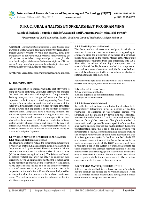 (PDF) Structural Analysis by Spreadsheet Programming