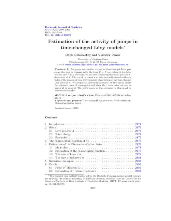 (PDF) Estimation of the activity of jumps in time-changed Lévy models