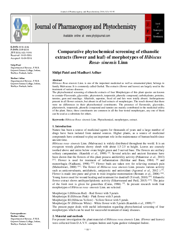 (PDF) Comparative phytochemical screening of ethanolic extracts (flower ...