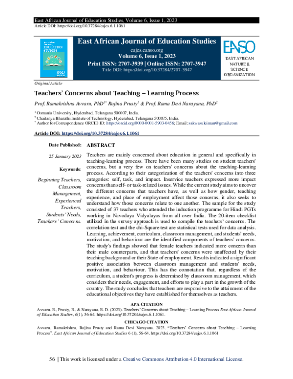 (PDF) Teachers’ Concerns about Teaching – Learning Process