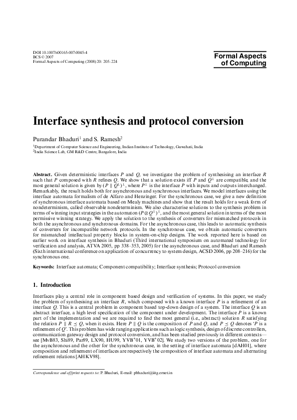 (PDF) Interface synthesis and protocol conversion