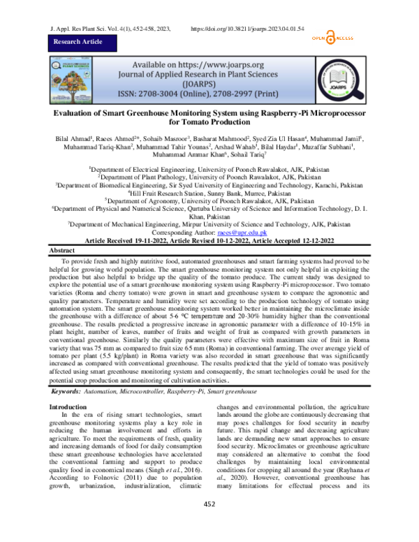 (PDF) Evaluation of Smart Greenhouse Monitoring System using Raspberry-Pi Microcontroller for ...