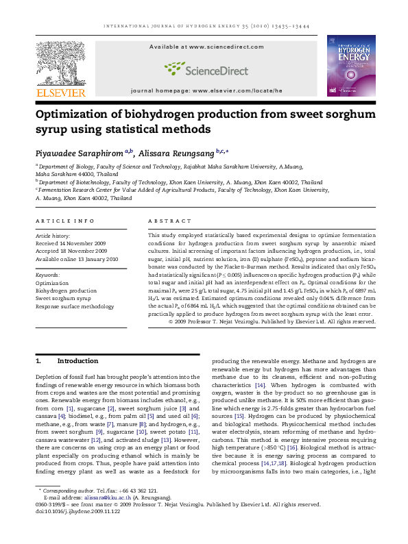 (PDF) Optimization of biohydrogen production from soybean straw using anaerobic mixed bacteria