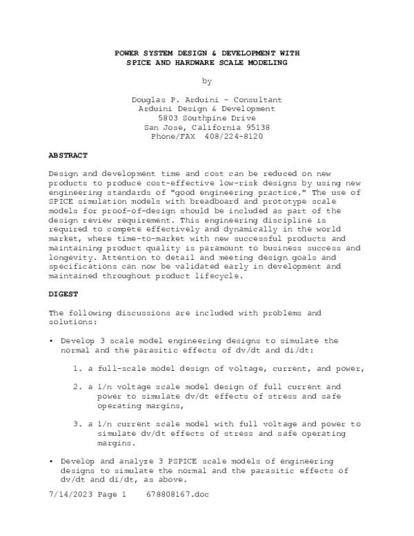 (DOC) POWER SYSTEM DESIGN & DEVELOPMENT WITH SPICE AND HARDWARE SCALE ...