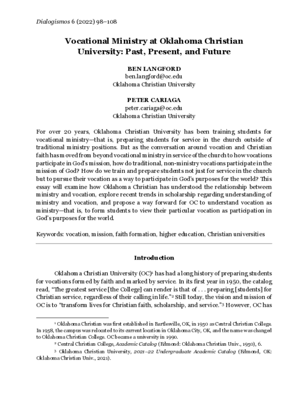 (PDF) Vocational Ministry at Oklahoma Christian University: Past ...