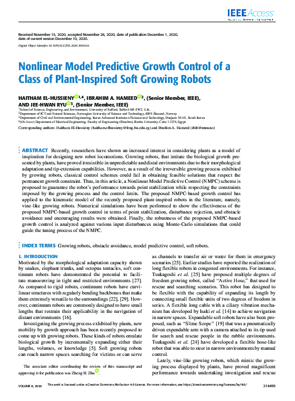 (PDF) Nonlinear Model Predictive Growth Control of a Class of Plant-Inspired Soft Growing Robots