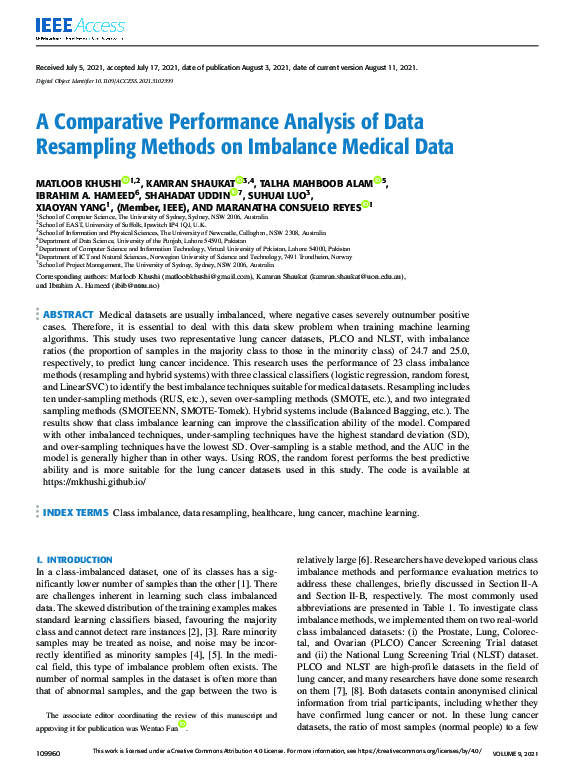 (PDF) A Comparative Performance Analysis of Data Resampling Methods on Imbalance Medical Data