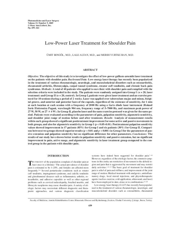 (PDF) Low-Power Laser Treatment for Shoulder Pain