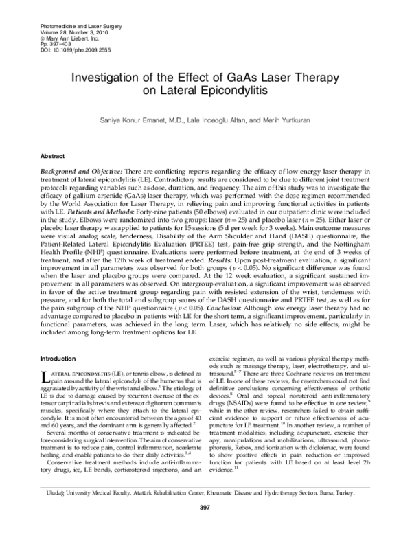 (PDF) Investigation of the Effect of GaAs Laser Therapy on Lateral Epicondylitis