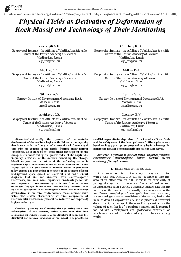 (PDF) Physical Fields as Derivative of Deformation of Rock Massif and ...