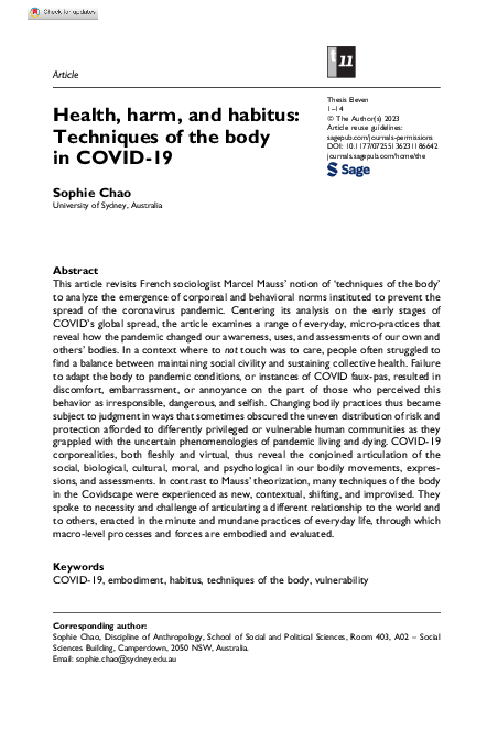 (PDF) Health, harm, and habitus: Techniques of the body in COVID-19