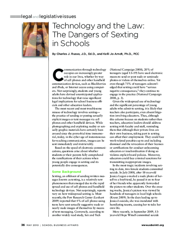 (PDF) Technology and the Law: The Dangers of Sexting in Schools