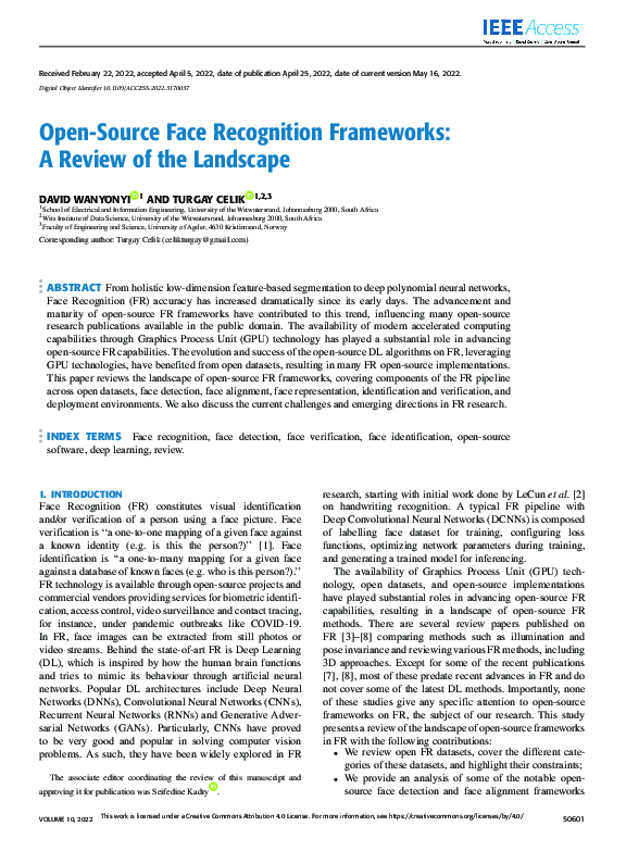 Pdf Open Source Face Recognition Frameworks A Review Of The Landscape
