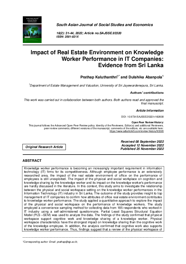 (PDF) Impact of Real Estate Environment on Knowledge Worker Performance in IT Companies ...