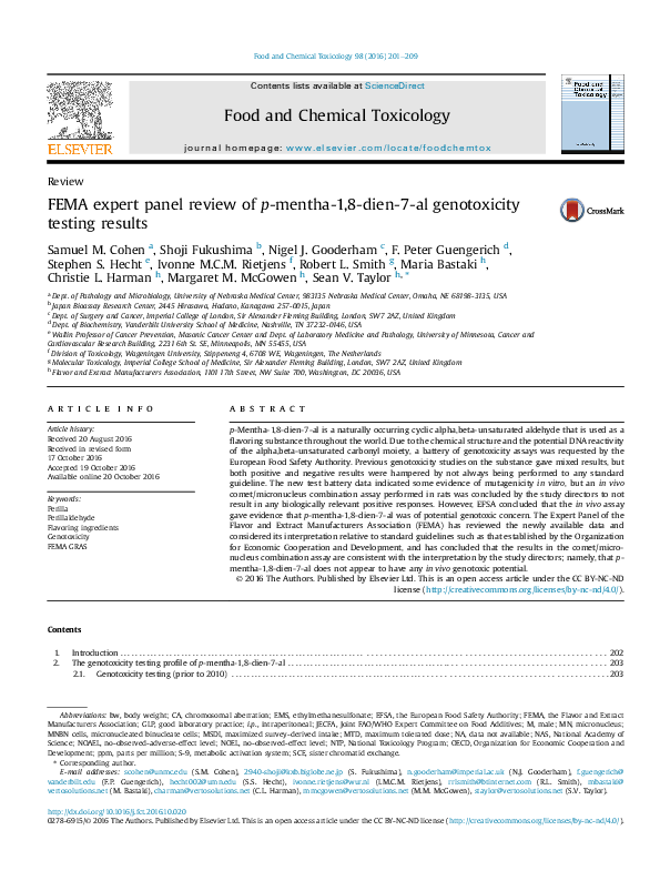 (PDF) FEMA expert panel review of p-mentha-1,8-dien-7-al genotoxicity ...