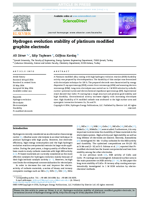 (PDF) Hydrogen evolution stability of platinum modified graphite electrode