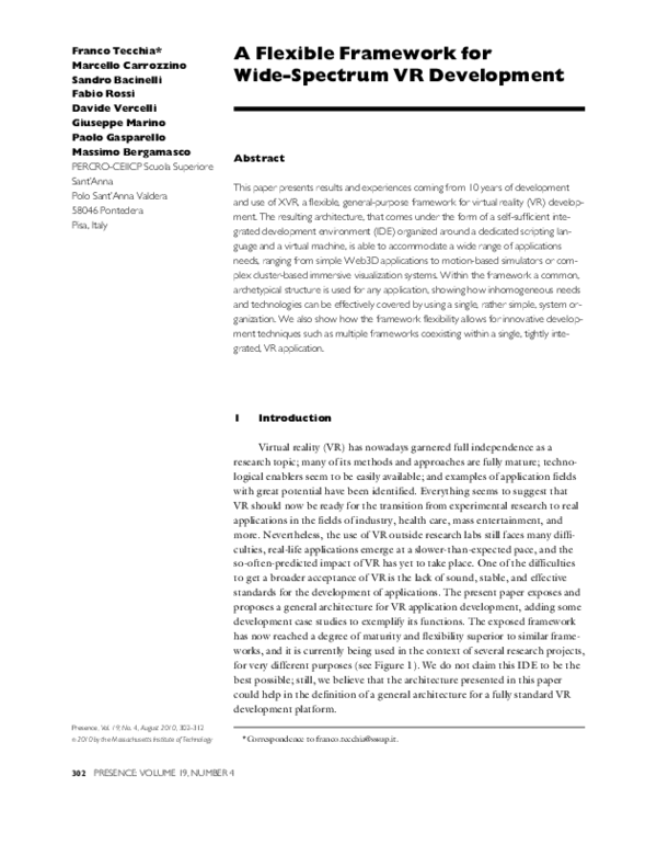 (PDF) A Flexible Framework for Wide‐Spectrum VR Development