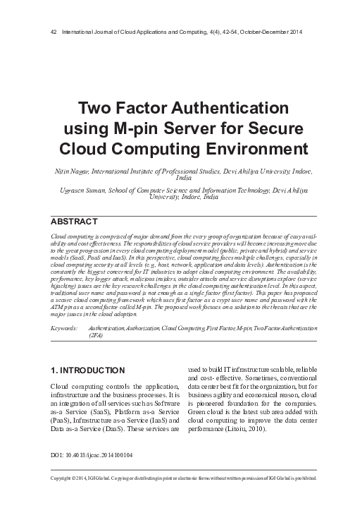 (PDF) Two Factor Authentication using M-pin Server for Secure Cloud Computing Environment