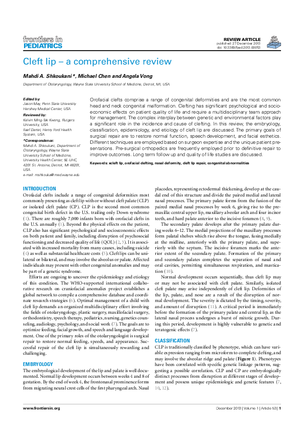 (PDF) Cleft Lip – A Comprehensive Review