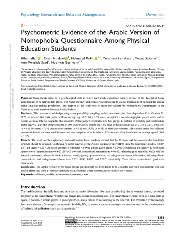 (PDF) Psychometric Evidence of the Arabic Version of Nomophobia ...