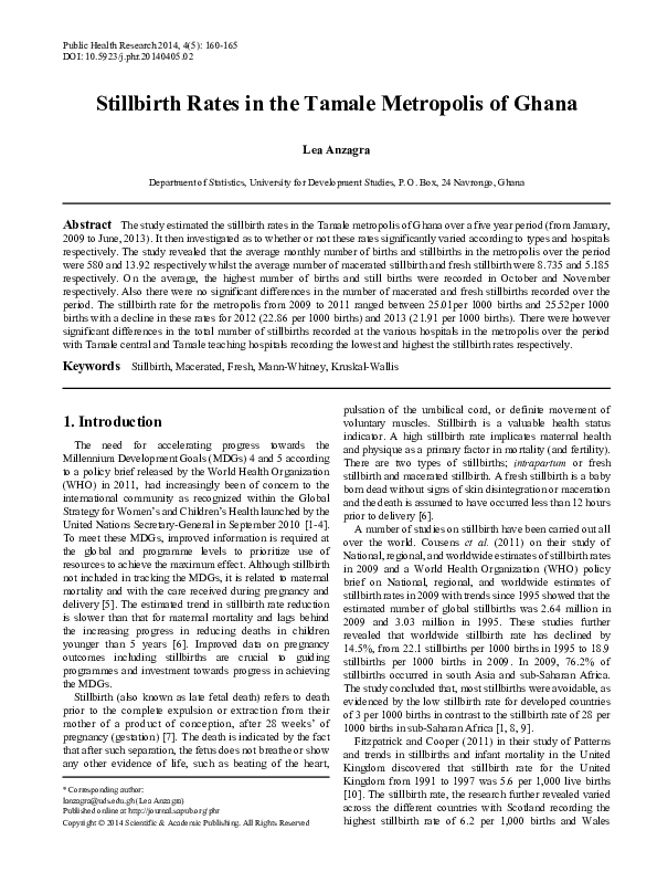 (PDF) Stillbirth Rates in the Tamale Metropolis of Ghana
