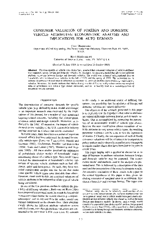 (PDF) Consumer valuation of foreign and domestic vehicle attributes ...