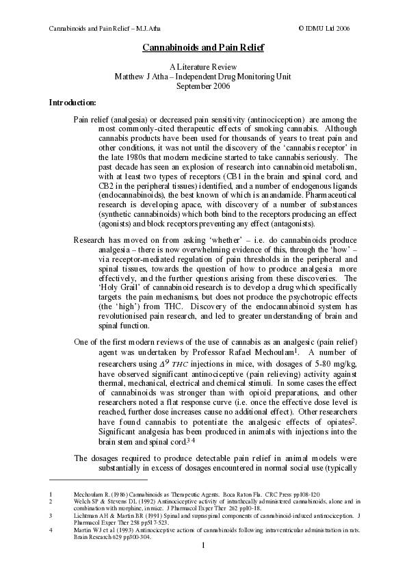 (PDF) Cannabinoids and Pain Relief – M.j.atha Cannabinoids and Pain ...