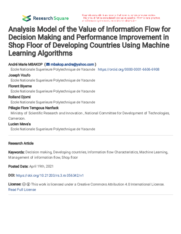 (PDF) Analysis Model of the Value of Information Flow for Decision Making and Performance ...