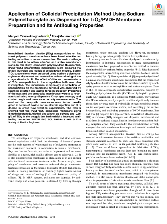(PDF) Application of Colloidal Precipitation Method Using Sodium Polymethacrylate as Dispersant ...