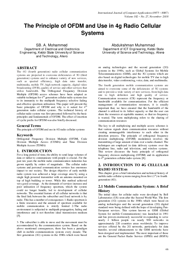 (PDF) The Principle of OFDM and Use in 4g Radio Cellular Systems