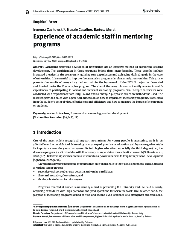 (PDF) Experience of academic staff in mentoring programs