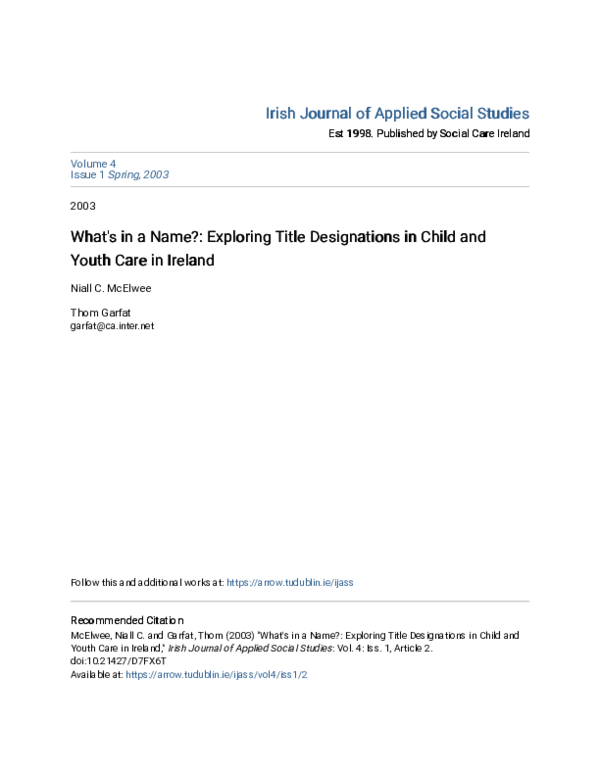 (PDF) What\u27s in a Name?: Exploring Title Designations in Child and ...
