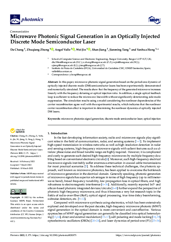 (PDF) Microwave Photonic Signal Generation in an Optically Injected ...