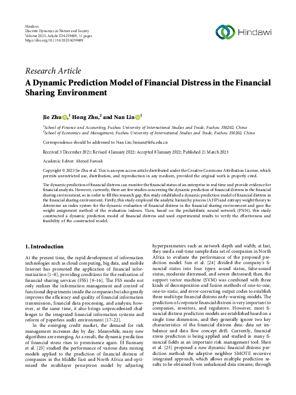 (PDF) A Dynamic Prediction Model of Financial Distress in the Financial Sharing Environment ...