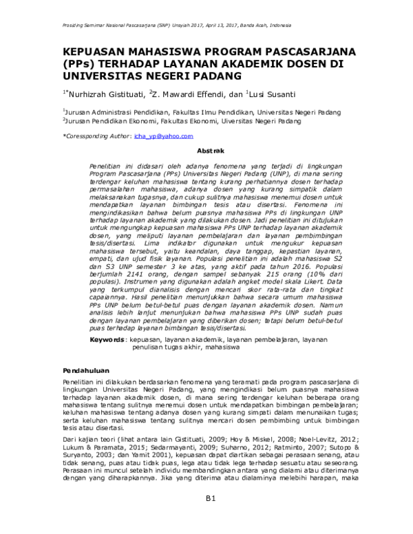 (PDF) KEPUASAN MAHASISWA PROGRAM PASCASARJANA (PPs) TERHADAP LAYANAN AKADEMIK DOSEN DI ...