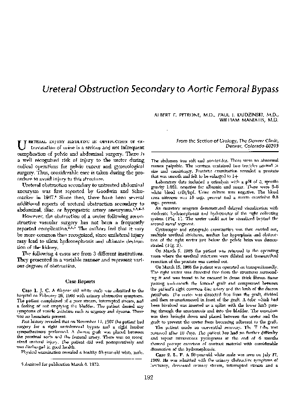 (PDF) Ureteral Obstruction Secondary to Aortic Femoral Bypass