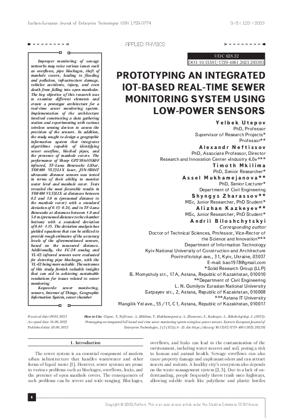 Pdf Prototyping An Integrated Iot Based Real Time Sewer Monitoring System Using Low Power Sensors