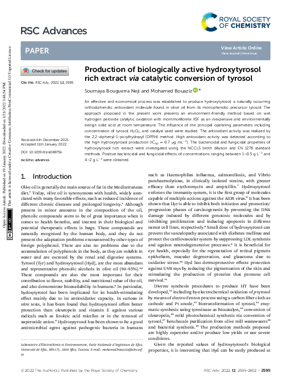 (PDF) Production of biologically active hydroxytyrosol rich extract via ...
