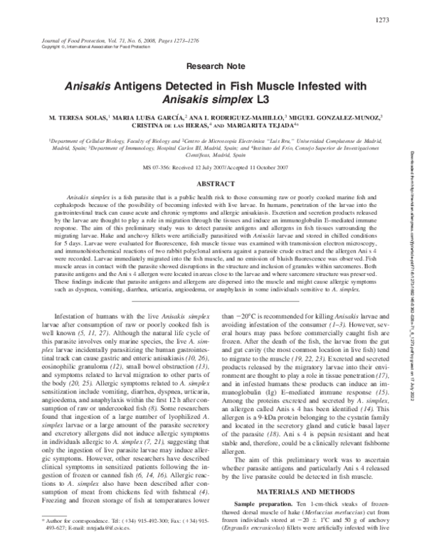 (PDF) Anisakis Antigens Detected in Fish Muscle Infested with Anisakis ...