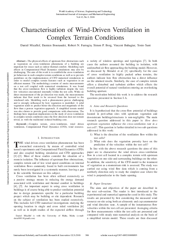 (PDF) Characterisation Of Wind-Driven Ventilation In Complex Terrain Conditions
