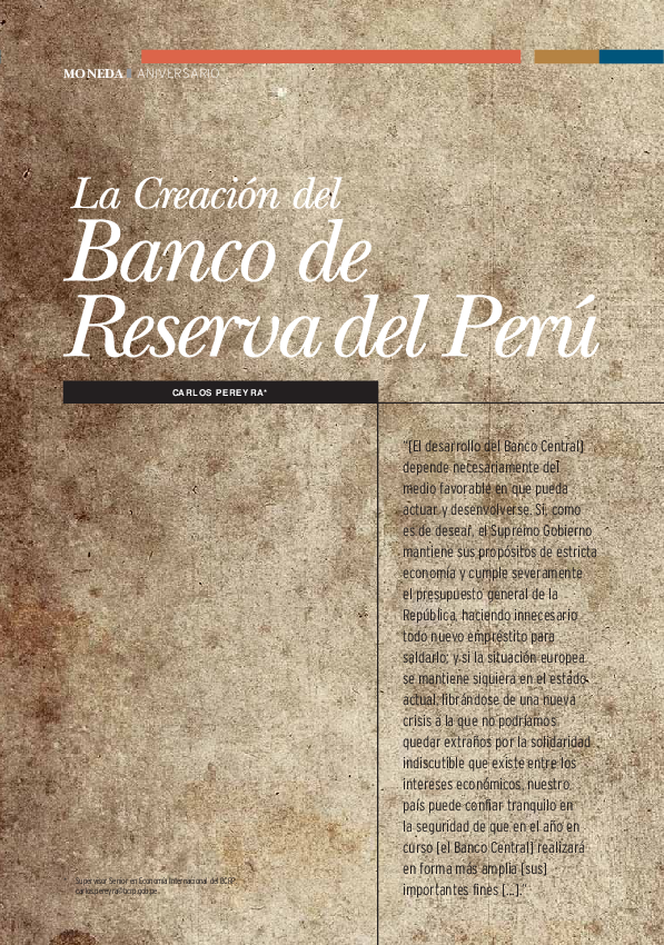 (PDF) La creación del Banco de Reserva del Perú