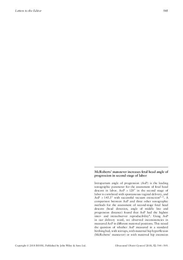 (PDF) McRoberts' maneuver increases fetal head angle of progression in ...