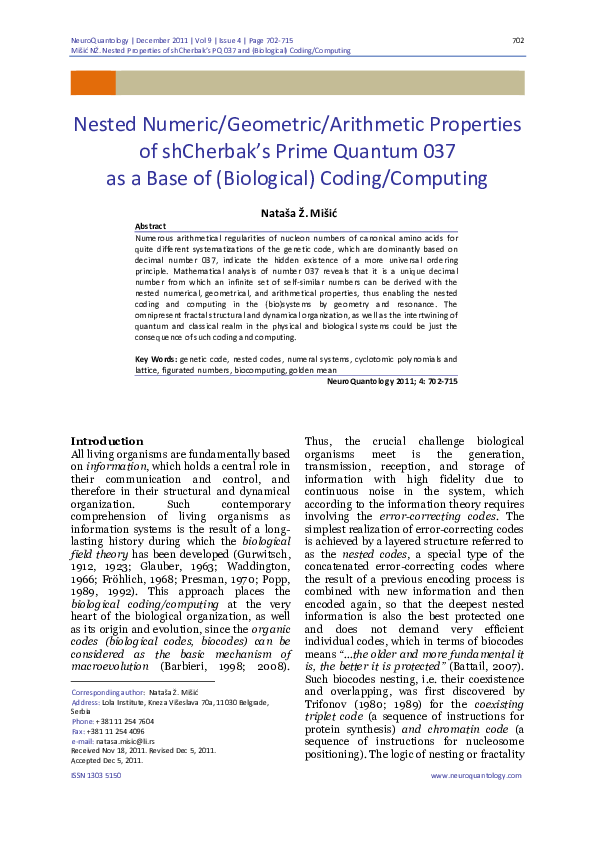 (PDF) Nested Numeric/Geometric/Arithmetic Properties of shCherbak’s ...